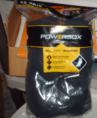 MEN'S POWERSOX QUARTER SOCKS 12 PAIR BLACK SIZE 6-12 | eBay