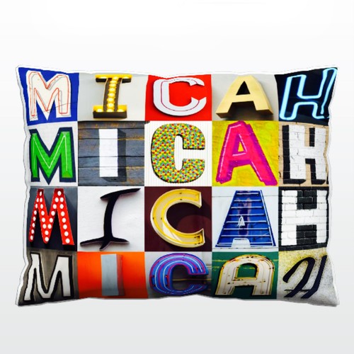 Personalized Pillow featuring the name MICAH in photos of sign letters ...