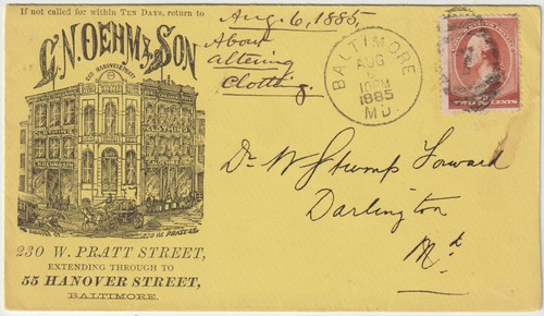 1885 Baltimore MD 1885 Illust Advt GN OEHM & SON Yellow env (c411) | eBay