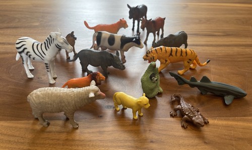 Safari Farm Animal Figures, Cows, Goat, Lion, Sheep, Sloth, Zebra, Dog ...