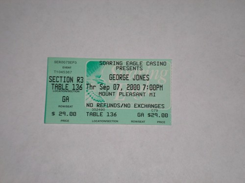 George Jones RIP Ticket Stub-2000-"If Drinking Don't Kill Me"-Mt ...