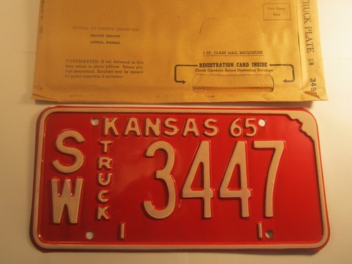 *Unused* LICENSE PLATE Truck Tag 1965 KANSAS SW 3447 Seward County ...