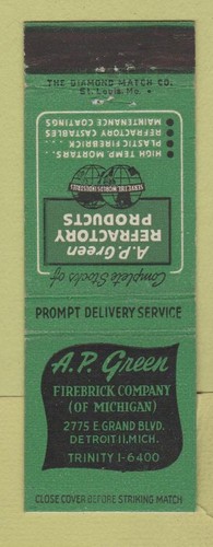 Matchbook Cover - AP Green Firebrick Detroit MI Refractory | eBay
