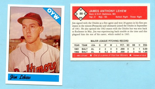 1979 One Year Winners Baseball card # 88 Jim Lehew -- Baltimore Orioles ...