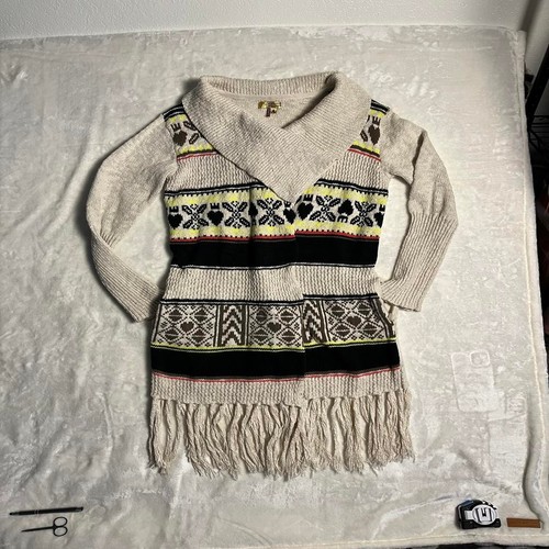 Princess Vera Wang Sweater Large Cardigan Tribal SW Fringe Hippy Boho ...