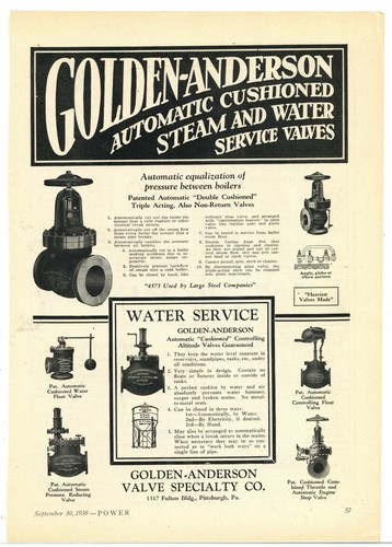 1930 Golden-Anderson Valve Specialty Co. Ad: 1317 Fulton Bldg ...