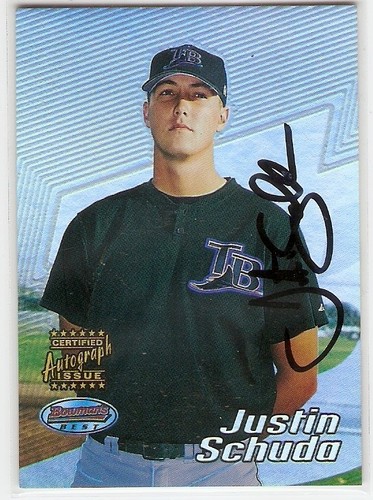 JUSTIN SCHUDA AUTOGRAPH ROOKIE 2002 BOWMAN'S BEST 161 TAMPA BAY RAYS SP ...