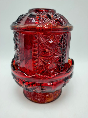 VTG Ruby Red Indiana Glass Stars & Bars Glass Fairy Lamp Candle Holder ...