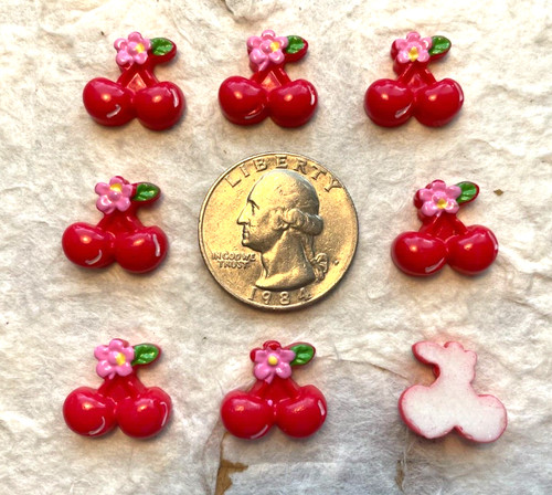 20pcs x 5/8" Resin Cherry w/Flower Flatback Embellishment for Cards ...