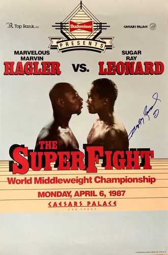 Mavelous Marvin Hagler v Sugar Ray Leonard Boxing Autograph Bud Fight Poster | eBay