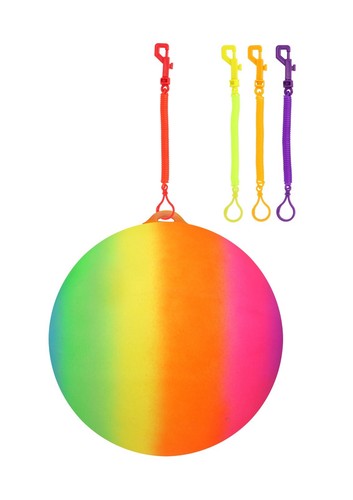 25cm Neon Rainbow Ball With Keychain Beach Ball Toys Outdoor Play Fun ...