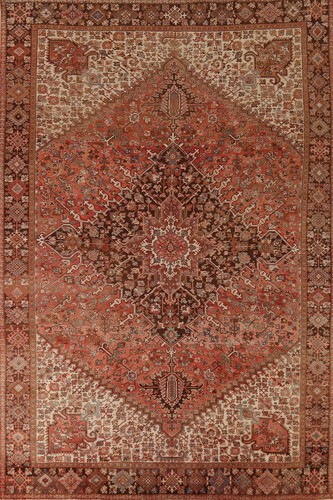 Rust/ Dark Brown Hand-Knotted Wool Vintage Heriz Dining Room Area Rug ...