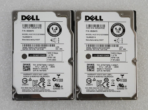 Lot of 2 Dell T6TWN HUC101212CSS600 1.2TB 10K 6G SAS 2.5" Server Hard ...