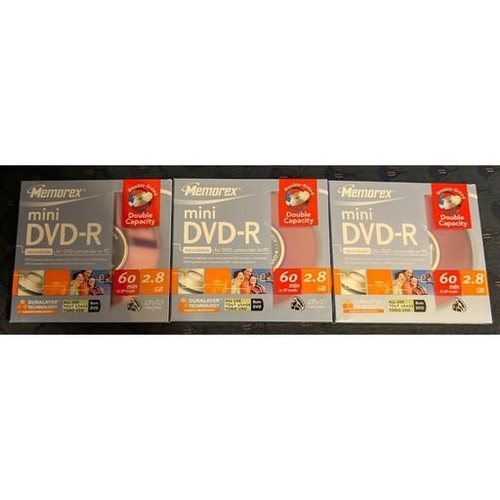 3 x Memorex Mini DVD-R 60 Min 2.8GB Double Sided For Camcorder or Sony ...