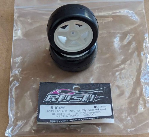 Rush Mini Tire 40X Preglued Set 2 pcs w/ 5 Spoke White Rim Volante | eBay