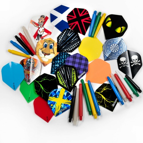 60 Darts Flights + 60 Darts Stems Shafts Mixed Colours / Sizes 20 Sets ...