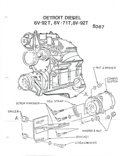 Detroit Diesel, 6V-92T, 8V-71T, 8V-92T. A/C Compressor mouting kit ...