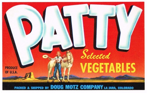 ORIGINAL C1964 FILE CRATE LABEL VEGETABLE PATTY COWGIRL LA JARA ...