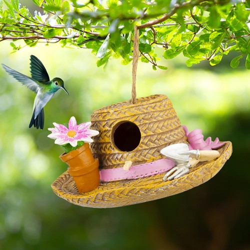 Birdhouse Hanging Bird Houses for Outside, Decorative Straw Hat Bird ...