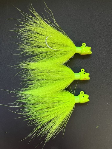 3 Smiling Bill Bucktail Jigs Chartreuse (1.5 Oz) Striper Fluke Redfish ...