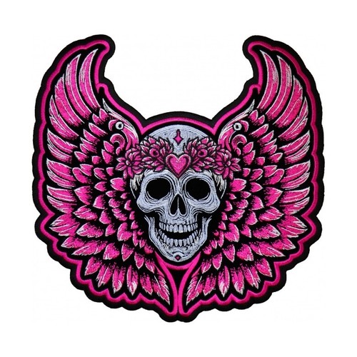 Small Size Ladies Pink Angel Wings And Skull Lady Rider Embroidered ...