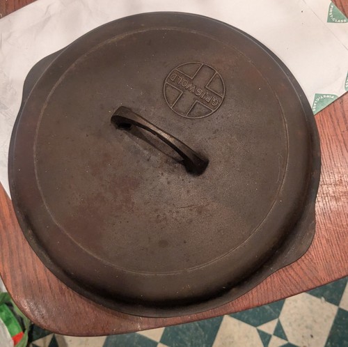 GRISWOLD # 9 LARGE BLOCK LOGO W/BUTTON #1099A SKILLET LID, NICE SHAPE ...