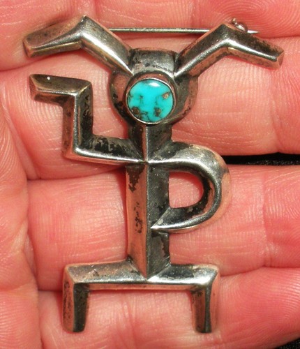 VINTAGE NAVAJO GUILD STYLE TUFA CAST YEI MAN TURQUOISE STERLING SILVER ...