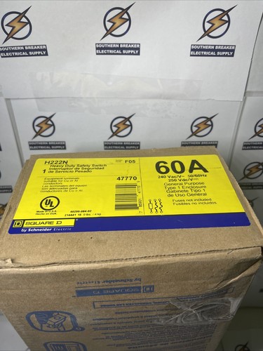 1- Square D H222N Fusible Disconnect 2 Pole 60 Amp 240VAC Volt NEMA 1 ...