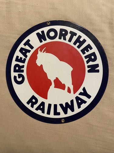 Vintage Great Northern Railway Heavy Metal Enamel Porcelain Sign train ...