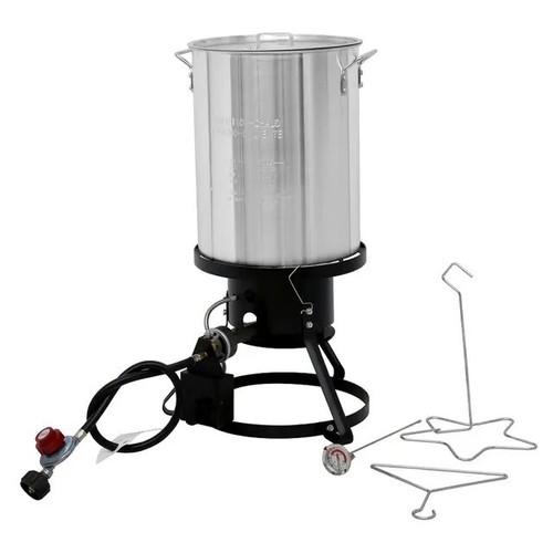 Propane Gas Turkey Fryer Kit 30 Quart Aluminum Pot Base Thermometer ...