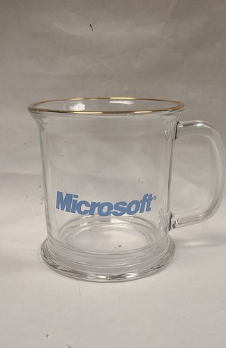 Vintage Microsoft Coffee Mug Cup Clear Glass w/ Gold Rim 4" Tall RARE ...