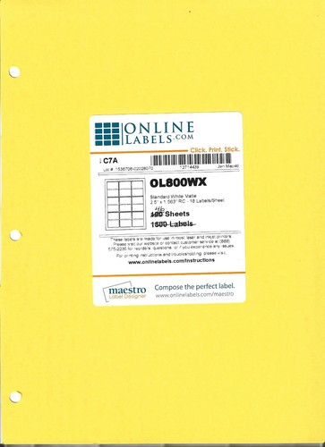 Online Labels OL800WX Standard White Matte 2.5" x 1.563", 46 Sheets ...