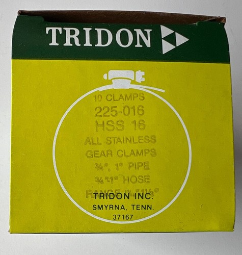 TRIDON 225-016 SS HOSE CLAMPS. HSS 16. RANGE 11/16” - 1 1/2”. 10 EACH ...