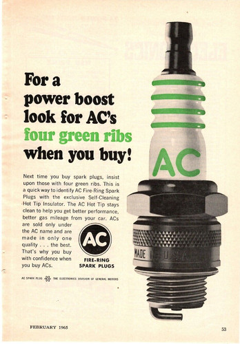 1965 Print Ad AC Fire-Ring Spark Plugs a power boost look for four ...