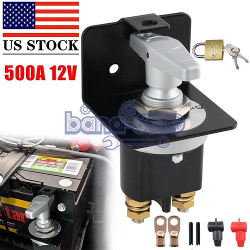 500A 12V Battery Disconnect Switch with Lockout Plate Heavy Duty Kill ...
