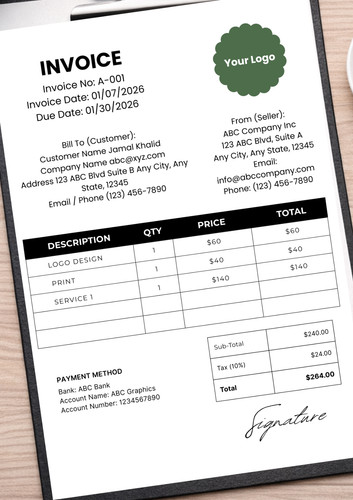 Digital Professional Invoice Instant Downloadable and Printable | eBay