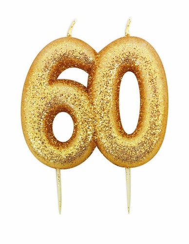 Gold Glitter Number 60 Candle 60th Birthday Party Cake Decoration ...