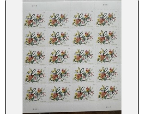 2017 USPS Forever Stamp Sheet #5255 "Love" w/ Flowers, 5 Sheets of 20 ...