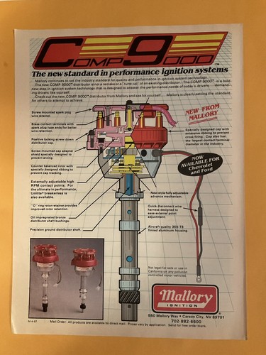 1988 Mallory Ignition Print Ad Comp 9000 Distributor Chevy Ford Orig ...