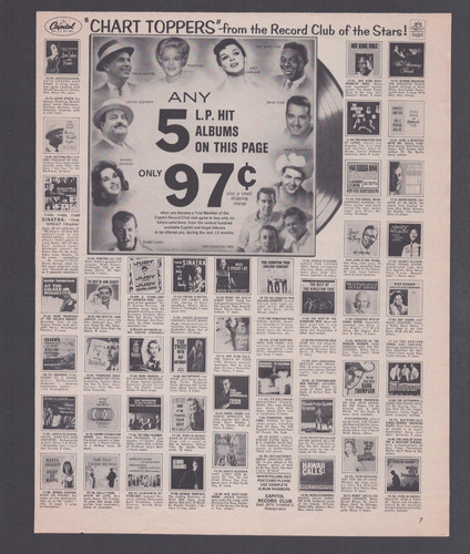 1963 Print Ad Capitol Record Chart Toppers from the Record Club of the ...