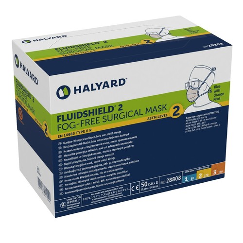 *50-Pieces* Halyard FluidShield ASTM Level 2 Fog-Free Surgical Face ...