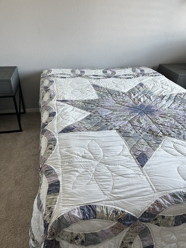 Vtg Quilt Full 90”x86” Purple/white Cottage & Shams Star Double Wedding Ring | eBay