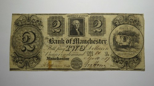 $2 1837 Manchester Michigan MI Obsolete Currency Note Bill! Bank of ...