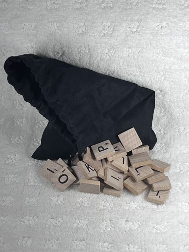 Lot of 99 Scrabble Wood Finish Tiles in Black Pouch - Crafts Crafting ...