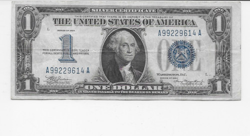 1934 $1 Silver Certificate Note Monopoly Note FUNNY BACK NO Tears | eBay