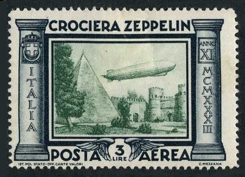 Italy C42,hinged.Mi 439. Air Post 1933.Zeppelin over Pyramid of Caus ...