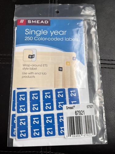 Smead ETS Color-Coded Year Label, 2021, Label Sheet, Light Blue, 250 ...