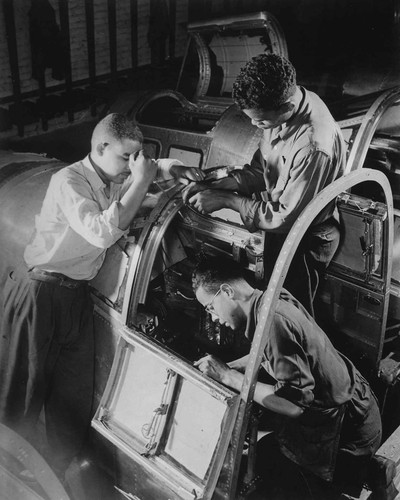 WWII AA Workers Final Assembly of Pilots Compartment Aircraft Factory ...