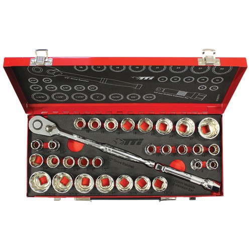 TTI METRIC/AF SOCKET SET SS12D31TTI 31Pieces, 1/2 Inch Drive, Mirror ...