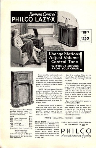 Vintage Philco Lazy-X Remote Control Radio Ad Print 1933 | eBay